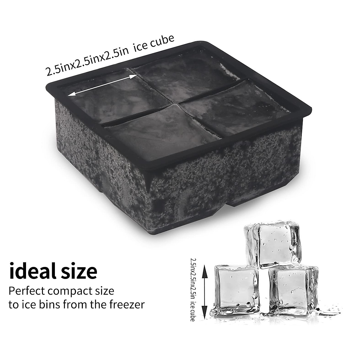 Large Ice Cube Trays Silicone (2.5-Inches) - Giant Cocktail Silicone Ice Maker, Scotch Whiskey Ice Cube, Easy Release Reusable Ice Cubes,Food Grade (Black 2 Tray)