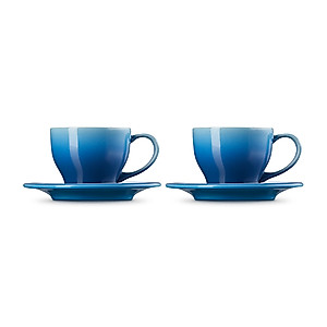 Le Creuset Stoneware Set of 2 Cappuccino Cups and Saucers , 7 oz. each, Marseille