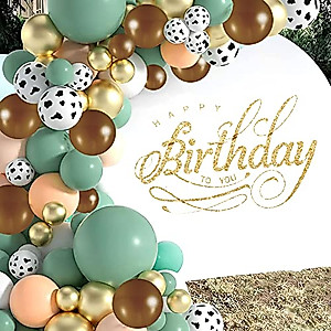 136Pcs Cowboy Sage Green Balloon Garland Arch Kit, Reusable Sage Green Brown Cow Print Balloons, Retro Gold Sand White Balloon Latex, Decoration Balloon Party Background Balloon for Birthday Wedding