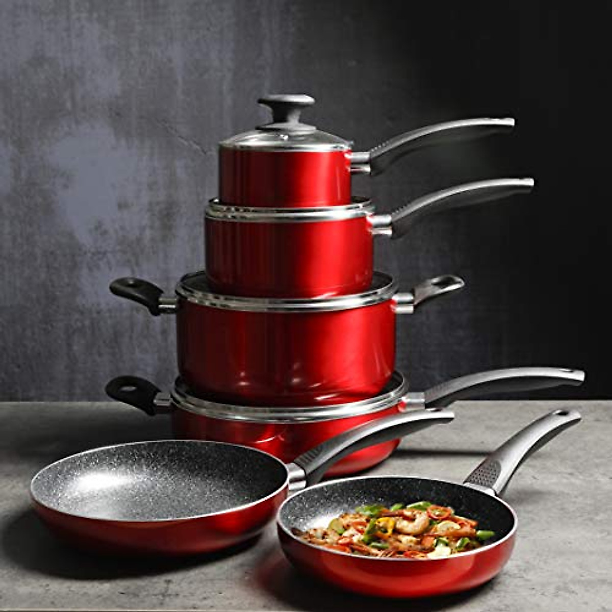 Oster Cookware Set, 10-Piece, Metallic Red