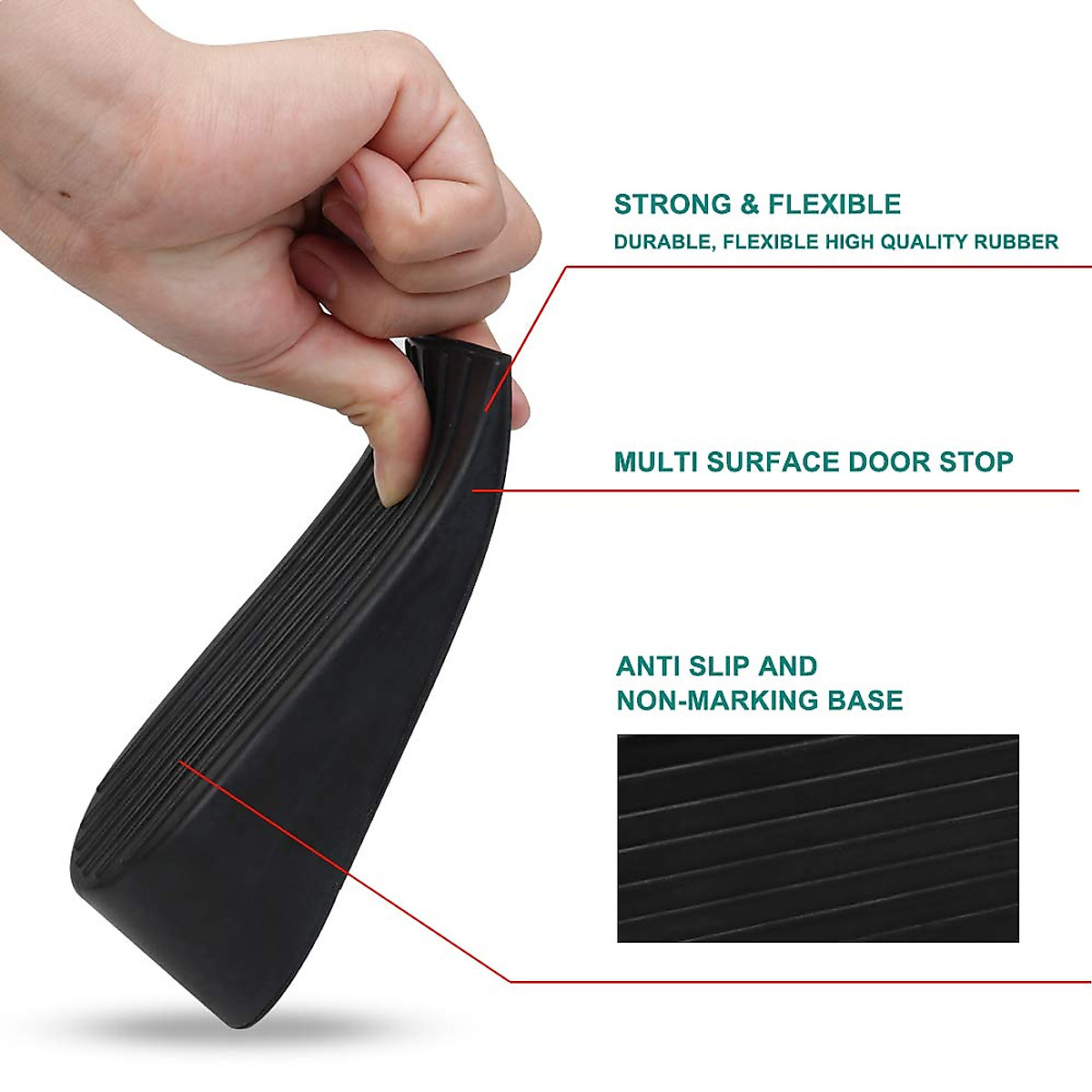 Door Stops Rubber,Door Stopper Security 2 Pack,Big Door Stops for School&Garage Heavy Metal Doors,Height Up to 1.9Inches,Safe for All Floors,Hold Doors with Gaps 0.35 to 1.9 Inches (Black)