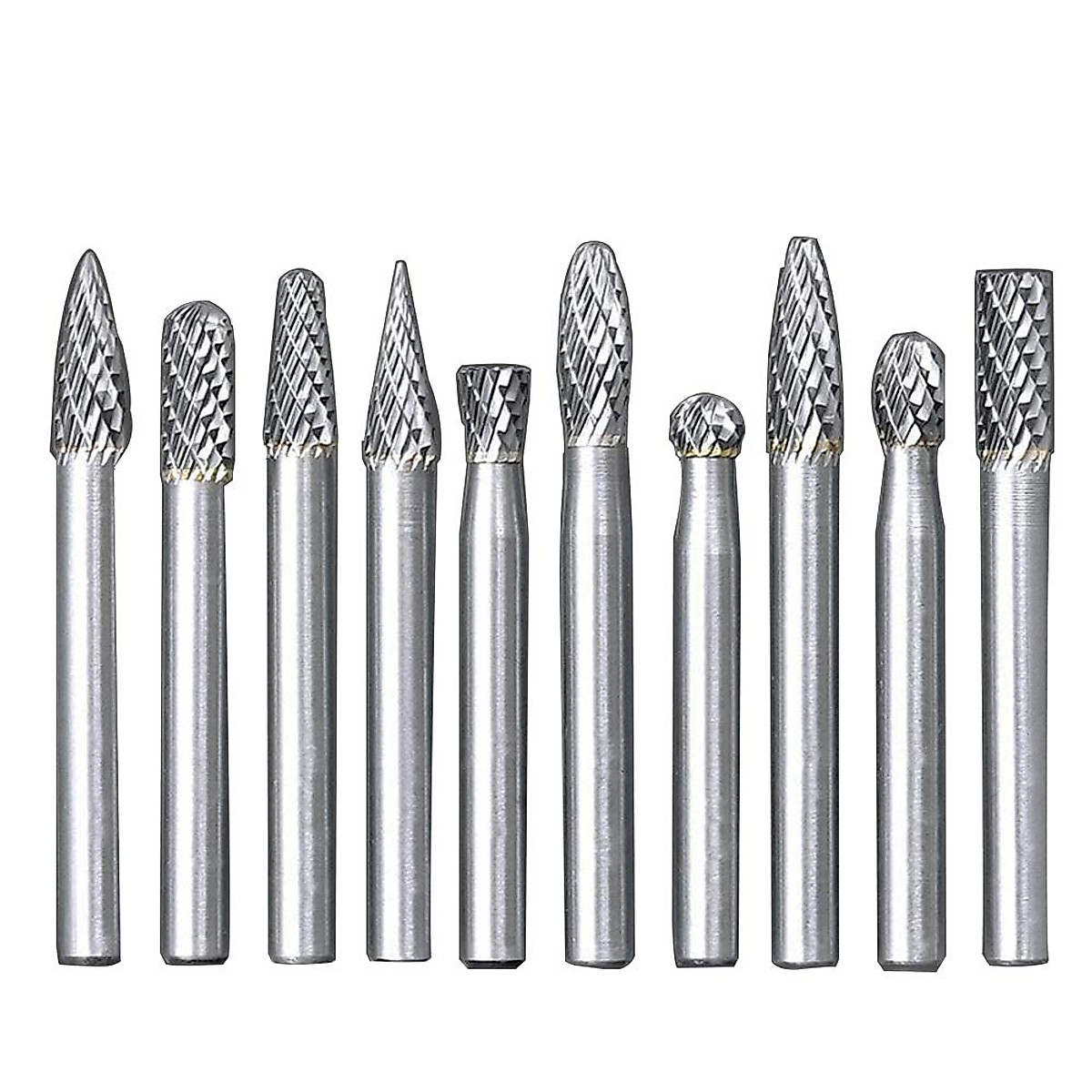 Eyech 10pc Tungsten Carbide Burr Set 1/4" Shank Double Cut Rotary Cutting Burr Set Die Grinder Bits for Steel Metal Wood Woodworking Carving, Polishing, and Engraving
