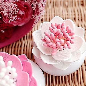 Niviy Q-Tips Holder Cotton Swab Organizer Lotus Shape Swab Cosmetic Storage Bathroom Decor, White1