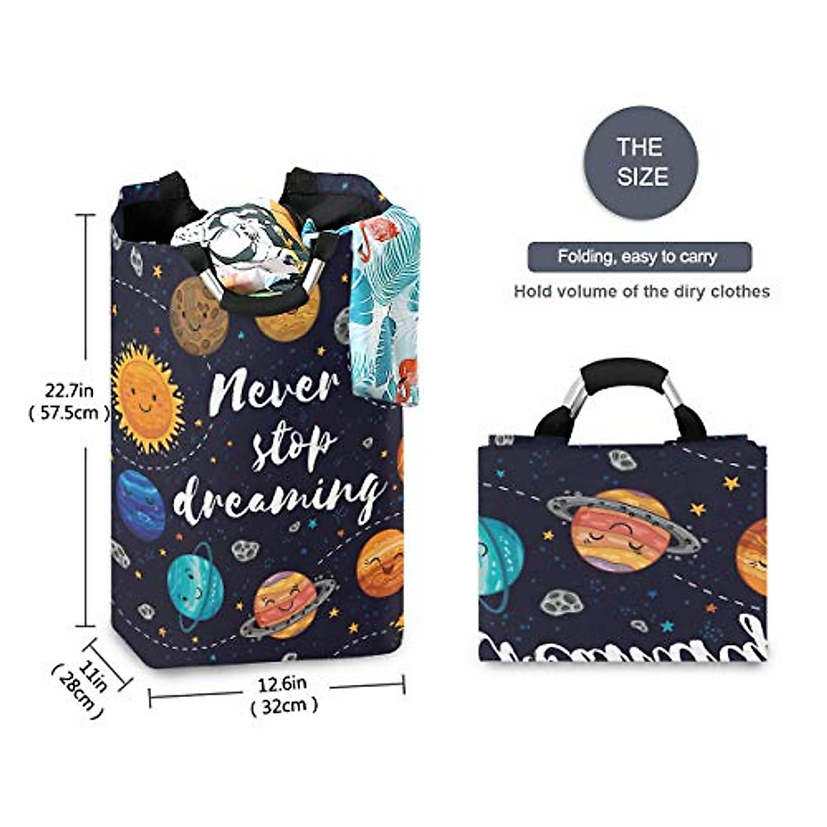 Blueangle Cartoon Solar System Pattern Laundry Basket Clothes Hamper Collapsible Durable Dirty Clothes Large Storage Laundry Organizer