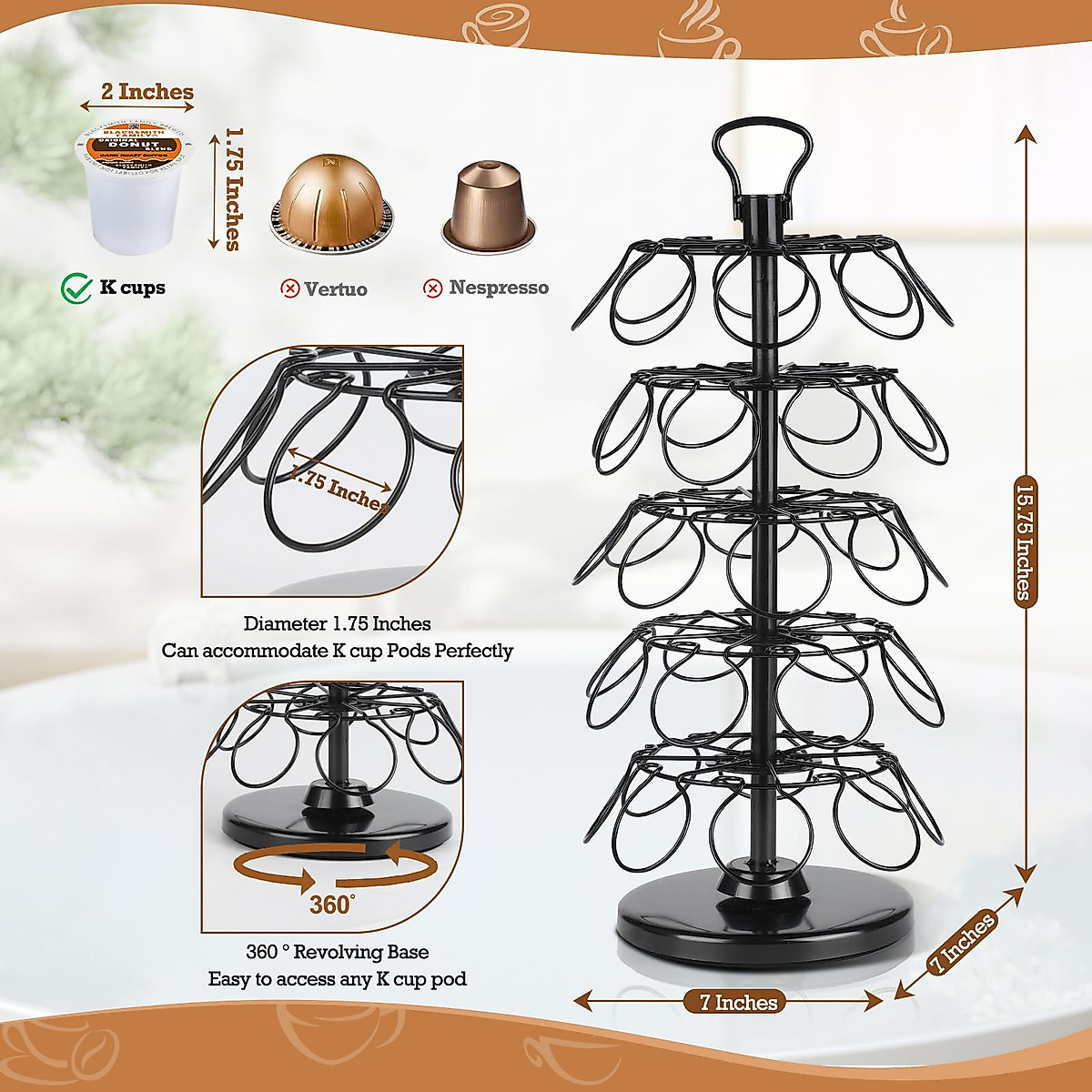 BLACKSMITH FAMILY K Cup Holders,K Cup Holder, K Cups Holder,K Cup Carousel, Coffee Pods Holder Storage Organizer Stand with KD Design (Glossy Black, 40 Pods Capacity)