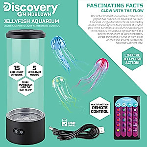 Discovery #Mindblown Jellyfish Aquarium Color-Morphing Lamp with 15 Light Options and Remote Control, Educational Biology Themed Bedroom Light for Kids & Adults Ages 8 and Up