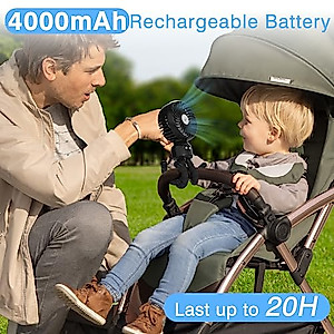 Stroller Fan Clip On Fan for Baby Stroller, Portable Baby Fan for Stroller - Auto Oscillating 4000mAh Rechargeable Battery Powered Small Personal USB Fan for Car Seat, Crib, Bike, Bed, Travel, Tent
