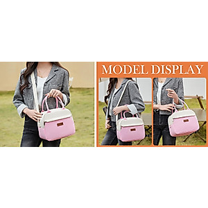 Generic HOPROSE Lunch Bags for Women Men Adults, Insulated Leakproof Lunch Box Large Capacity Lunch Tote Bag, Reusable Cooler Lunch Container for Work/Picnic/Camping (Pink with White), #1801