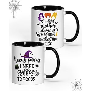 Halloween Coffee Mugs Set of 2 Witch Cup Fall Mugs Coffee Gift Funny Novelty Halloween Tea Cups Farmhouse Autumn Tiered Tray Decorations Present Treat or Trick Couple Halloween