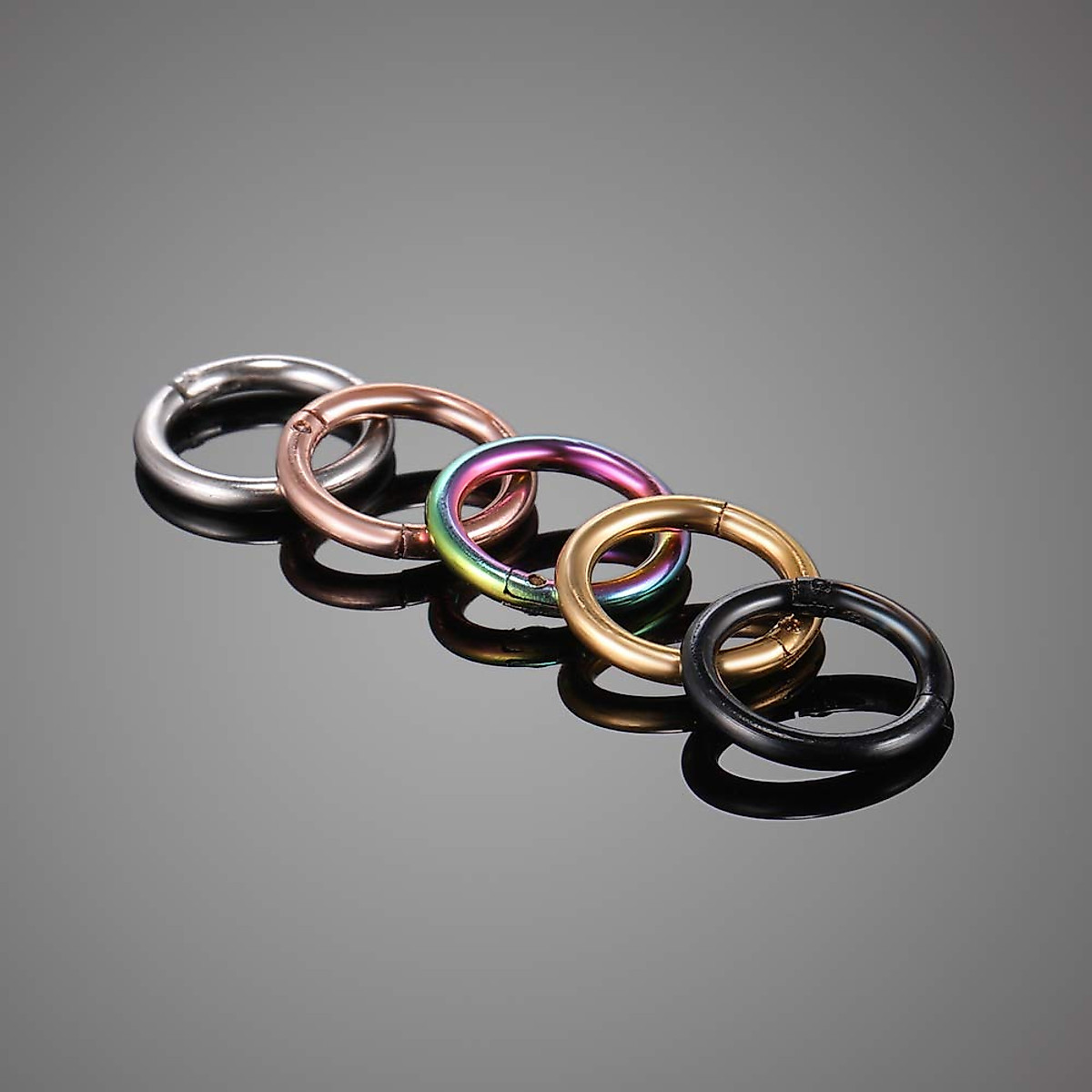 Xpircn 5PCS 16G Stainless Steel Nose Rings Hoop Hinged Segment Septum Clicker Daith Tragus Helix Cartilage Earrings Piercing for Women Men (Mixed Color, 16g 8mm, 5PCS)