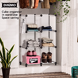 DINMO 6 Cubes Storage Organizer, Bookcase, Display Shelf with Wooden Mallet, Cabinet Storage for Kids, Adult, Office, Bedroom, Bathroom, White