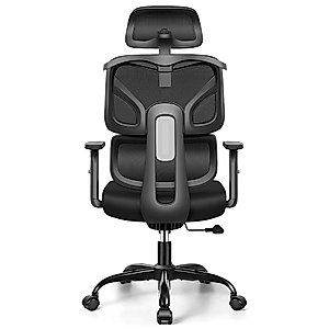Office Chair Ergonomic Desk Chair, High Back Gaming Chair, Big and Tall Reclining Chair Breathable Mesh Comfy Home Office Desk Chair Lumbar Support Computer Chair Adjustable Arms, 3D Headrest (Black)