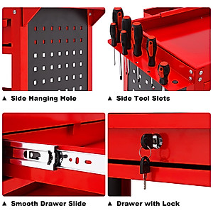 SILVEL 3 Tier Rolling Tool Cart, 330 LBS Capacity Heavy Duty Utility Cart, Industrial Commercial Service Tool Cart, Tool Organizer with Wheels, Storage Drawer, Design for Garage, Warehouse&Repair Shop