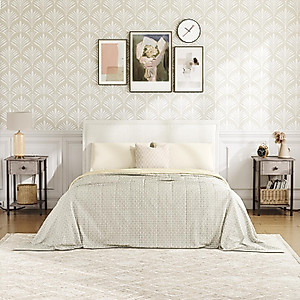 HOOBRO Nightstands Set of 2 with Charging Station, End Tables Set of 2 with Storage Drawer, Bedside Table with USB Ports and Outlets, Night Stand for Bedroom Greige and Black BG40UBZP201