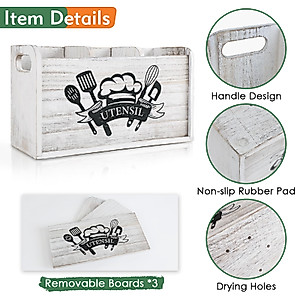 Fabuday Kitchen Utensil Holder for Counter Wooden - Extra Large Cooking Utensil Caddy for Spoon, Spatula Utensils, Rustic Farmhouse Utensils Organizer Countertop