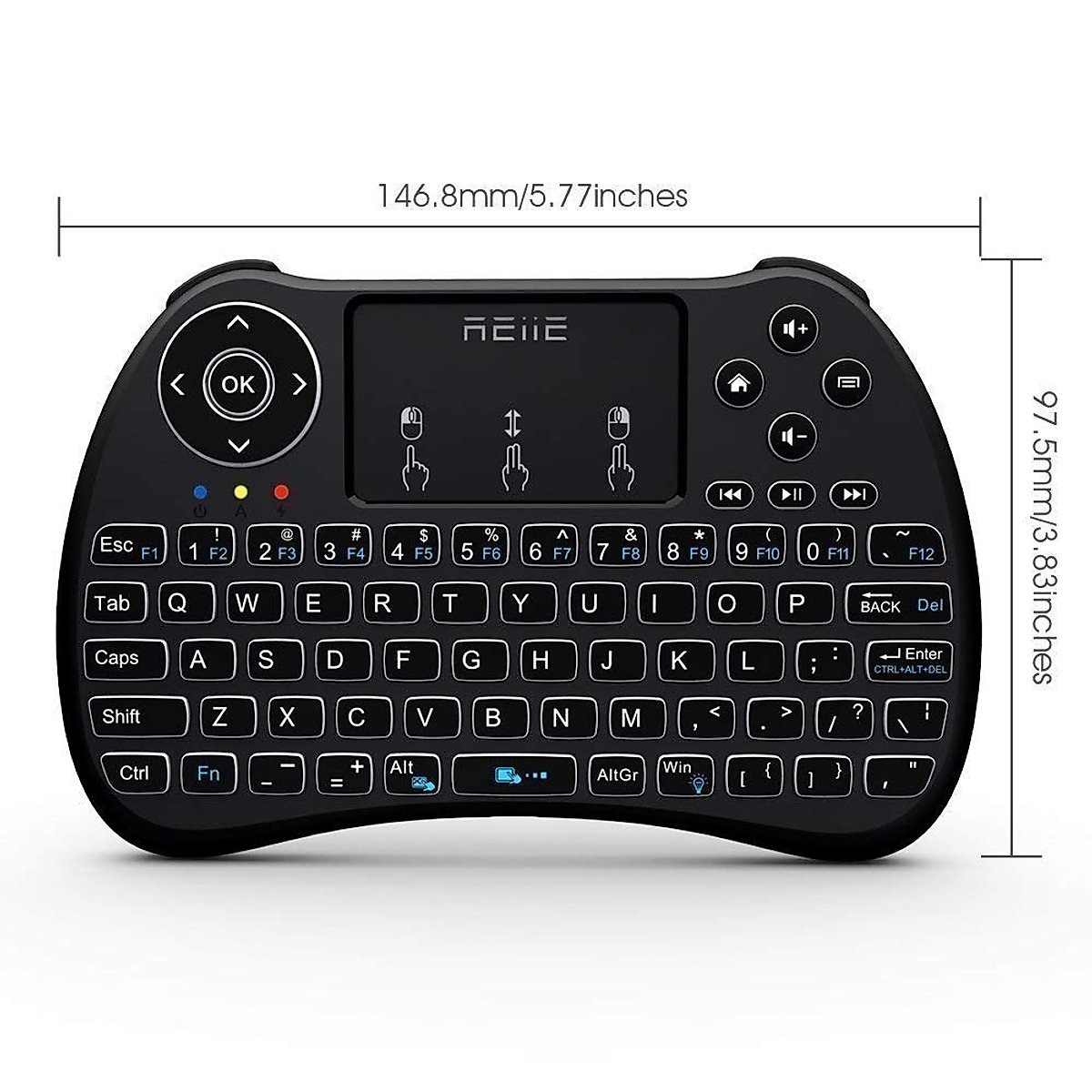 reiie (Backlit Version) H9+ Mini Keyboard,2.4GHz Wireless Mini Handheld Smart TV Remote Keyboard with Touchpad for PC,Raspberry Pi 2, Pad, Smart TV, Android TV Box, Windows 7 8 10
