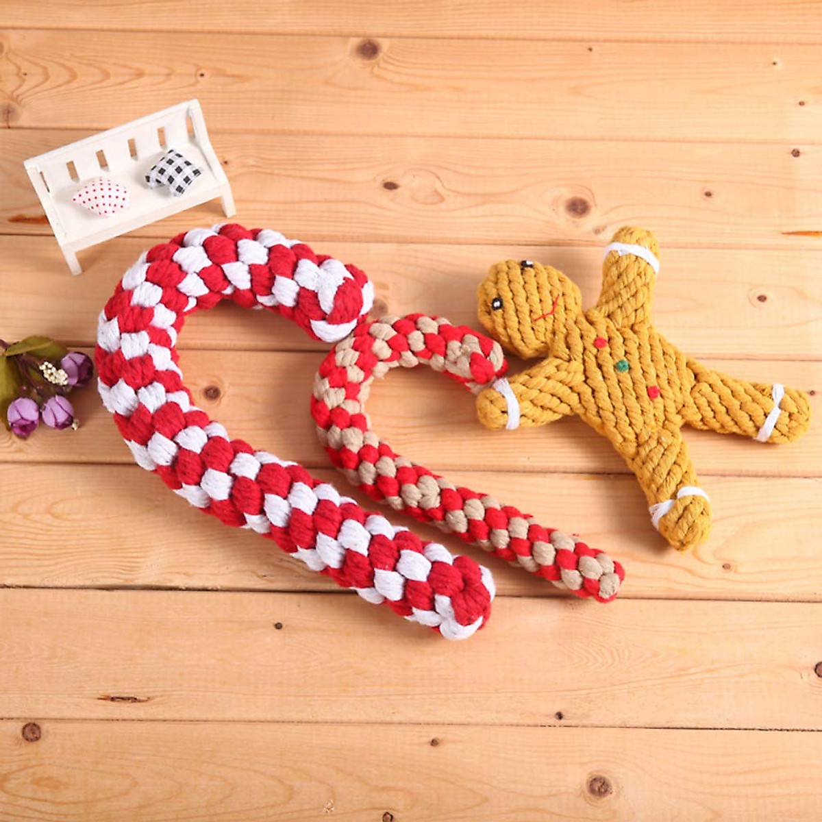 ABOOFAN Pet Dog Christmas Chew Playing Toy Christmas Gingerbread Man Cotton Rope Dog Teething Toy Pet Interactive Toys Dog Bite Toy Dog Chewing Toys for Small Medium Dog Pet Supplies