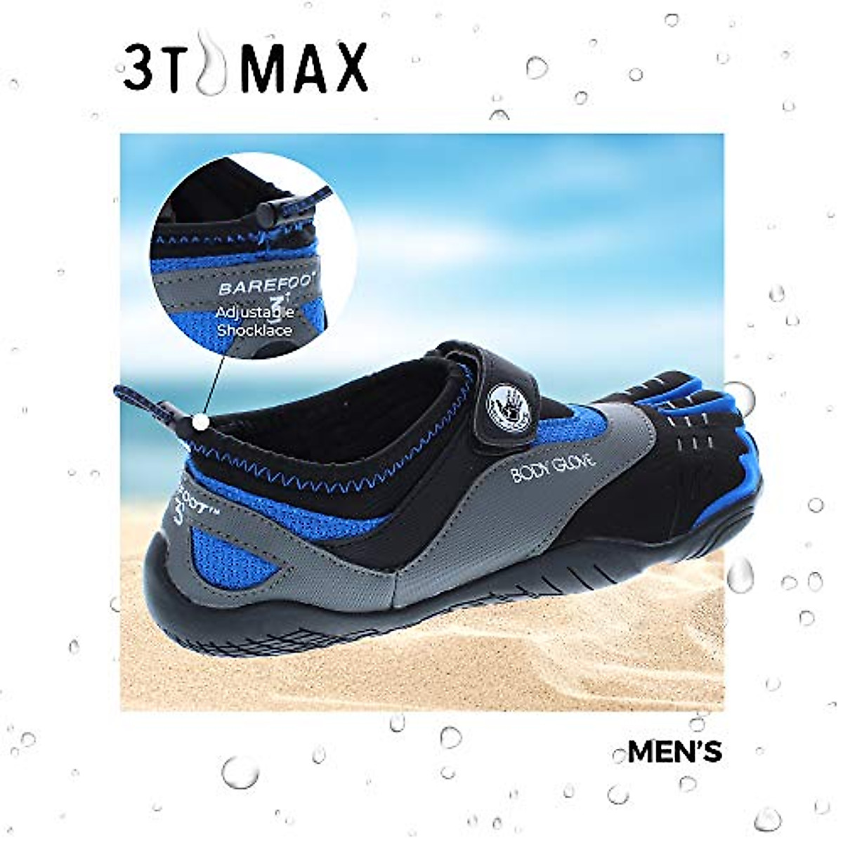 Body Glove Men's 3T Barefoot Max Water Shoe, Black/Dazzling Blue, 9