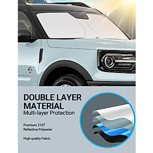 Proadsy 2024 Upgrade Front Windshield Sun Shade Foldable Sunshade Protector Custom Fit 2024 2023 2022 2021 Ford Bronco Sport Accessories