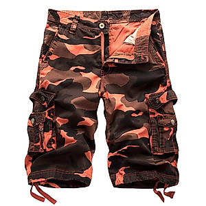 AOYOG Men's Camo Cargo Shorts Relaxed Fit Multi-Pocket Outdoor Camouflage Cargo Shorts Cotton