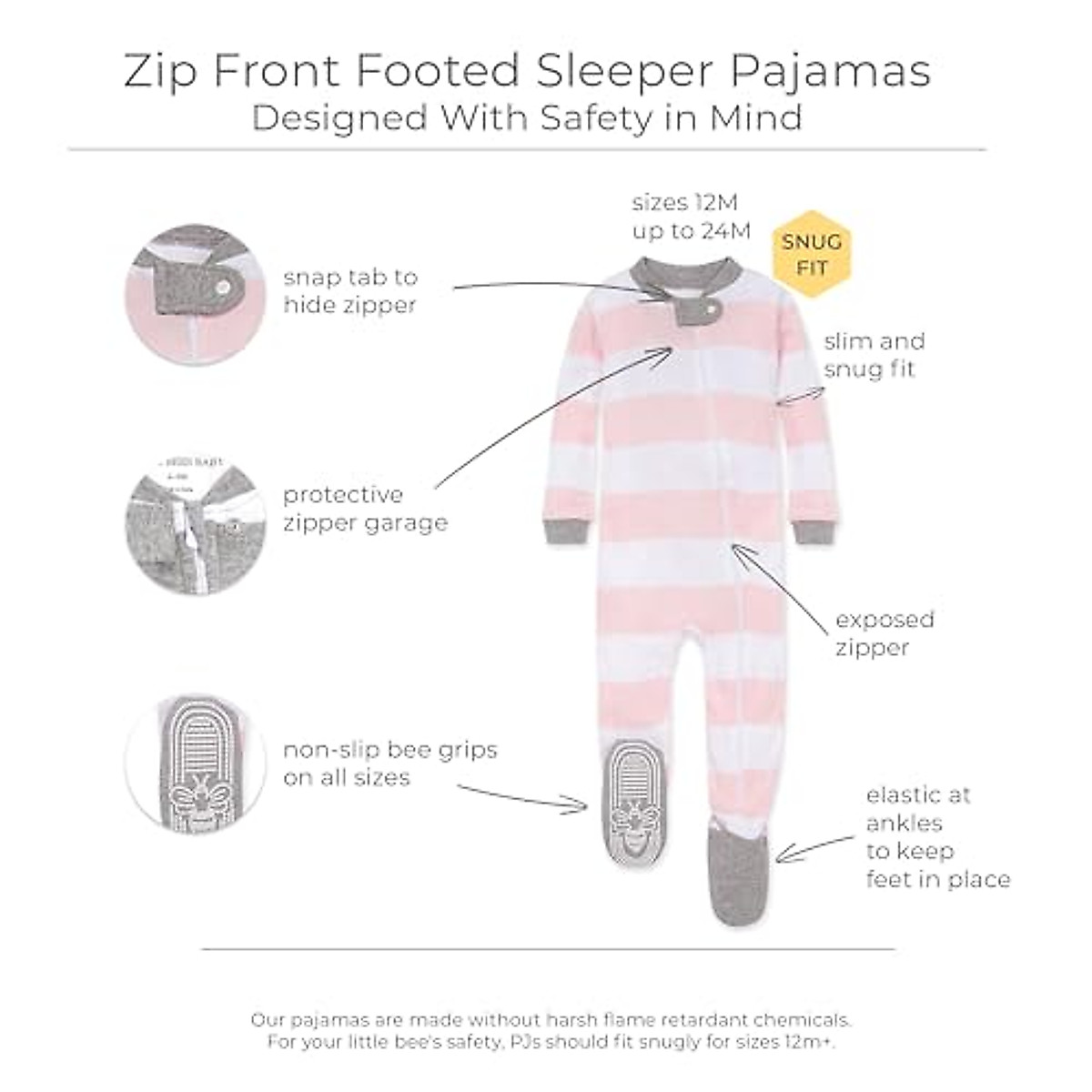 Burt's Bees Baby Baby Girls Pajamas, Zip Front Non-Slip Footed Sleeper Pjs, 100% Organic Cotton, My Deerest Fair Isle, 18 Months