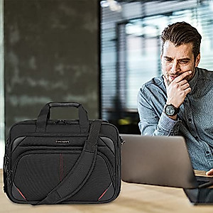 KROSER Laptop Bag 17.3 Inch Premium Laptop Briefcase, Expandable Water Repellent Laptop Shoulder Messenger Bag Durable Computer Case for Business/Travel/Men/Women (Black/Red)