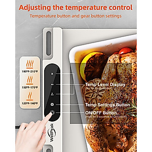 WELLPEAK Electric Warming Mat for Food, Multi-Functional Silicone Roll-up Warmer Fast Heating Tray with 3-Level Temperature Settings, Auto-Off Protection, Safe for Countertops & Tables, White