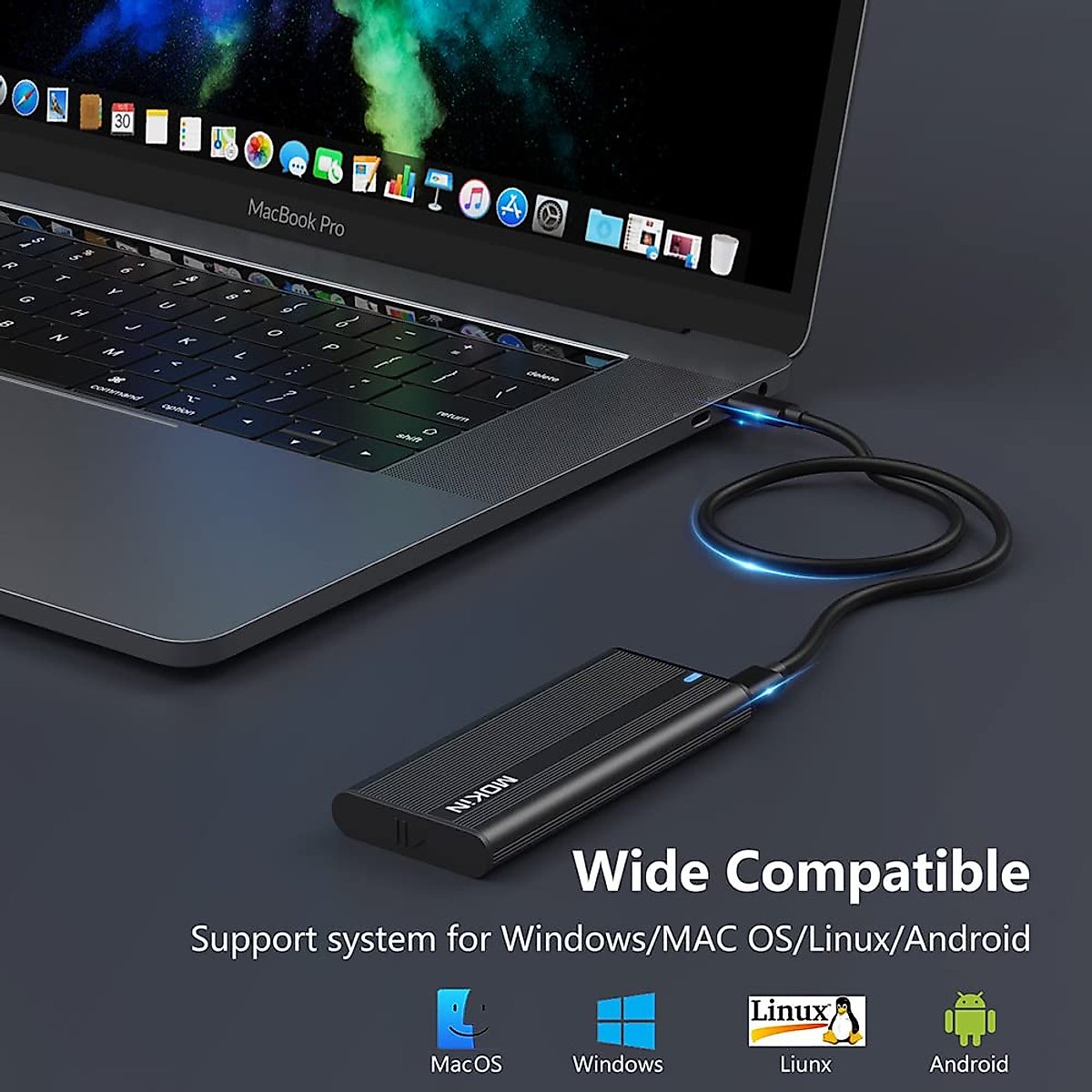 MOKiN M.2 NVMe SATA SSD Enclosure Adapter Tool-Free,USB C 3.2 Gen 2 10Gbps M.2 NVMe,6Gbps SATA PCIe M-Key(B+M Key), NVMe M.2 Enclosure Support UASP Trim for 2242/2260/2280 SSD