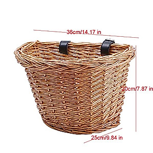 Syhonic Wicker Woven Front Handlebar Bike Basket,Bicycles Cane Bike Accessory Adult Bicycle Cargo Basket
