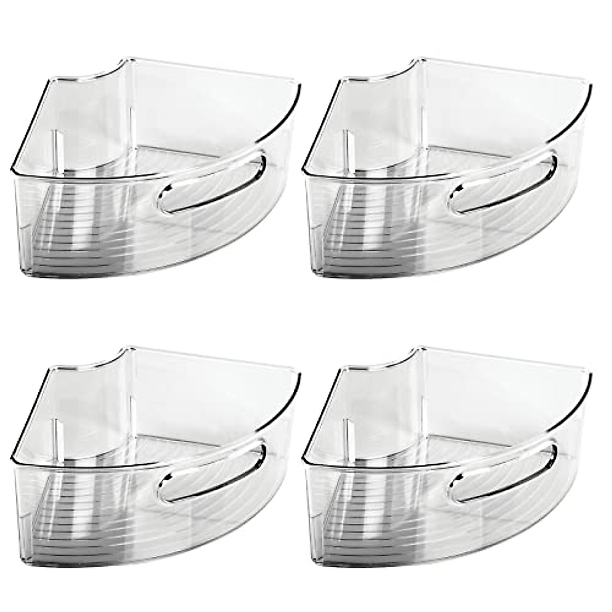 mDesign Plastic Lazy Susan Cabinet Storage Bin with Front Handle for Kitchen Countertop, Pantry, Shelf, Fridge Organization - Hold Food, Drinks, Snacks, Fruit, Vegetables - 4 Pack - Smoke Gray