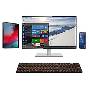 Arteck Universal Backlit 7-Colors & Adjustable Brightness Multi-Device Full Size Wireless Bluetooth Keyboard for Windows, iOS, iPad OS, Android, Computer Desktop Laptop Surface Tablet Smartphone