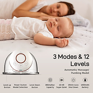 Electric Breast Pump Hands Free - Wearable Breast Pump, Powerful Suction, Leak-Proof Design. 3 Modes & 12 Levels Portable Electric Breast Pumps with 2 Size of Flange, Bra Buckle, Dust Cover, Valve