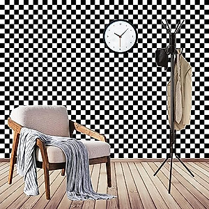 Nourilife Black and White Wallpaper Mosaic Peel and Stick Wallpaper Checkerboard Geometric Wallpaper Bathroom Living Room and More renovate Removable Wall Paper 17.7"*120" PVC self Stick Wallpaper