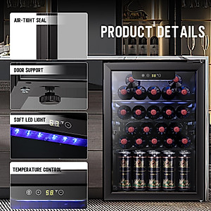 Antarctic Star 2.6 cu.ft Wine Cooler/Cellar Mini Beverage Refrigerator for Wine Beer Soda Clear Front Glass Door Small Drink Touch Screen for Bar Office Home with Quiet Compressor, Freestanding.
