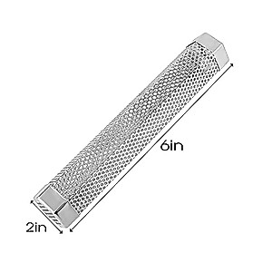 Prefdo Smoker Tube - 6” Stainless Steel Wood Pellet Tube Smokers for Cold or Hot Smoking , 5 Hours of Billowing Smoke, Work with Electric Gas Charcoal Grills or Smokers, H