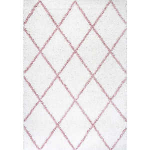 nuLOOM Tess Moroccan Shag Area Rug - 7x9 Shag Area Rug Modern/Contemporary Pink/Ivory Rugs for Living Room Bedroom Dining Room Nursery