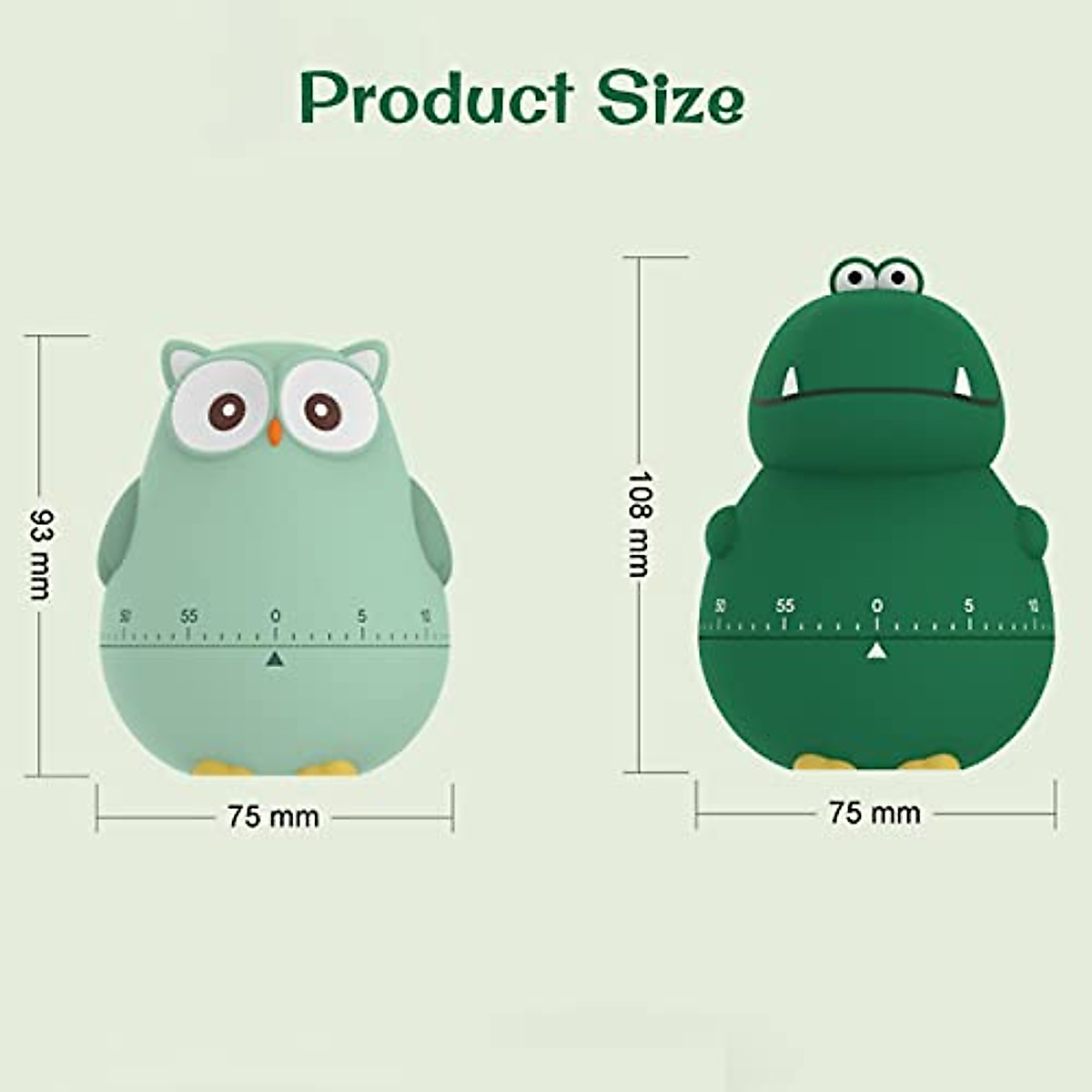 Cartoon Timer Kids Cute Kitchen Timer 60-Minute Timer Animal Reminder No Batteries for Study Work Exercise Home Desktop Decor (Dinosaur-Green)