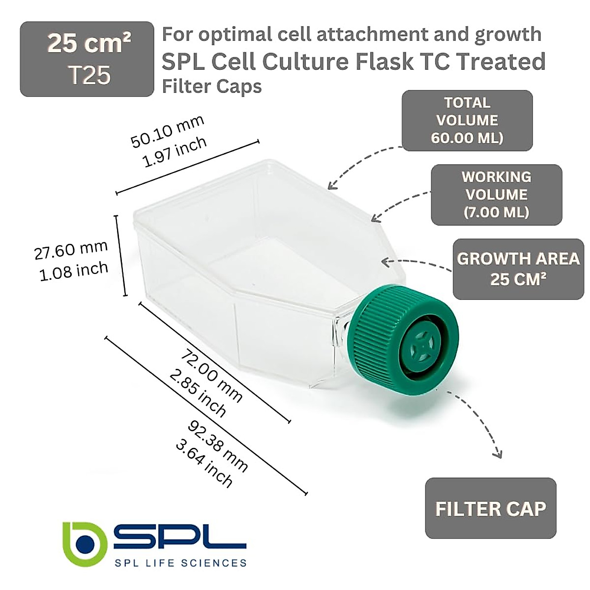 SPL Cell Culture Flask 25 cm² (T25) Filter Cap, Treated, Sterile, 200/Case