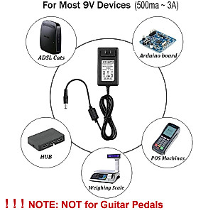 AlloverPower 9V 3A 27W DC Power Supply Adapter Power Cord Charger for Schwinn Exercise Bike or Arduino UNO R3, for Crosley Cruiser CR8005A, for Elliptical Trainer【NOT for Pedal】