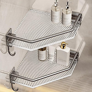 LOPSUM Versatile Acrylic Towel Shelf – 10-Year Warranty Corner Shower Caddy with Easy Installation, Large Capacity, and Triangular Storage Rack for a Clutter-Free Experience, Gun Grey