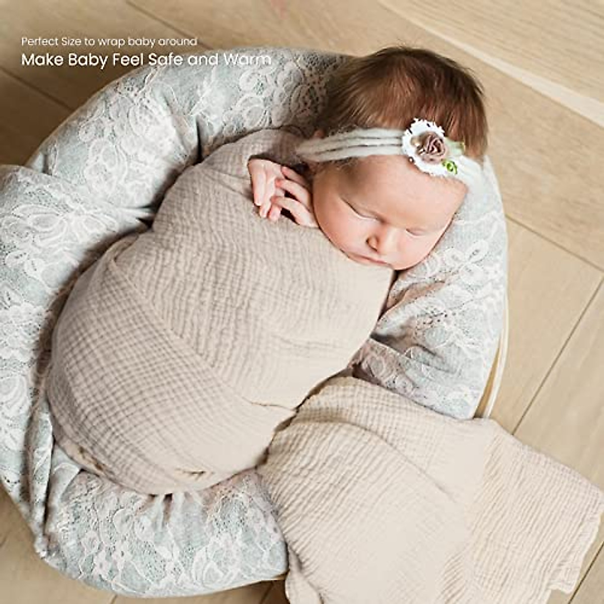 lulumoon Muslin Swaddle Blanket Baby - Cotton Swaddling Blanket Soft Baby Receiving Blanket Neutral 2Pack(Olive)