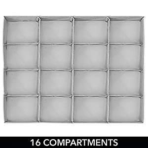 mDesign Soft Fabric Dresser Drawer and Closet Storage Organizer for Child/Kids Room and Nursery - Large 16 Section Organizer - Polka Dot Print - Light Gray/White