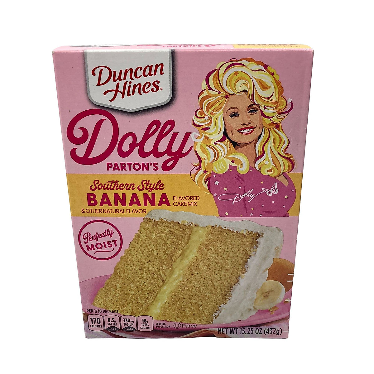 Dolly Parton Cake Mix Bundle with Buttercream Frosting - Features (2) boxes of southern banana cake mix (2) containers of buttercream frosting and (1) Make Every Day a Friday Kitchen Clip