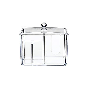 MOOCHI Q-Tips Cotton Swab Holder Makeup Pads Sponge Lipstick Container with Lid Acrylic 2 Trays Bathroom Bedroom Organizer