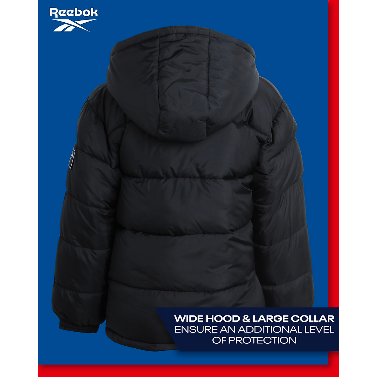 Reebok Boys' Winter Coat - Heavyweight Quilted Puffer Snow Parka - Weather Resistant Ski Jacket for Boys (8-20), Size 14-16, Premium Black