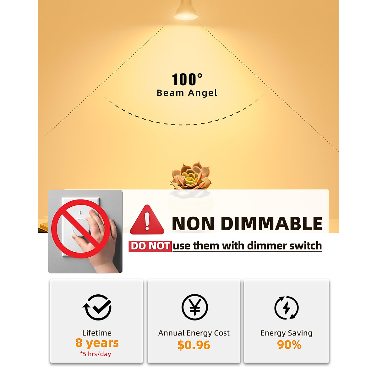 Lumiverse GU10 LED Bulb, Non-dimmable 4W (50W Equivalent) 100 Degree Flood Beam 2700K Soft White, Halogen Replacement for Kitchen, Range Hood, Living Room, Bedroom, 6 Pack