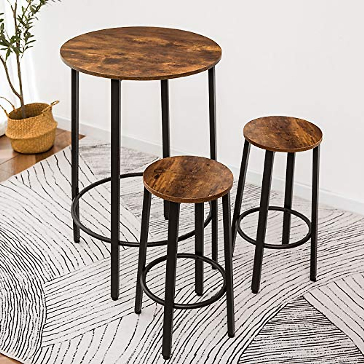 HOOBRO Round Bar Table, Bistro Pub High Table,Small Spaces Saving for Dining Room Breakfast,Coffee, Kitchen, Living Room,Easy Assembly, Rustic Brown BF59BT01