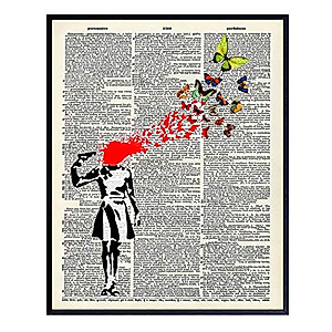 Banksy Poster, Dictionary Art, Home Decor - Upcycled Vintage Graffiti Wall Art Print - Unique Hipster Room Decorations for Office - Gift for Street Art, Mural Fans - 8x10 Photo Unframed, Suicide Girl