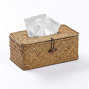 Seagrass Tissue Box Cover Rectangular Woven Napkin Holder Decorative for Bathroom Farmhouse (Natural, 10 x 5.5 x 4.2 Inch)