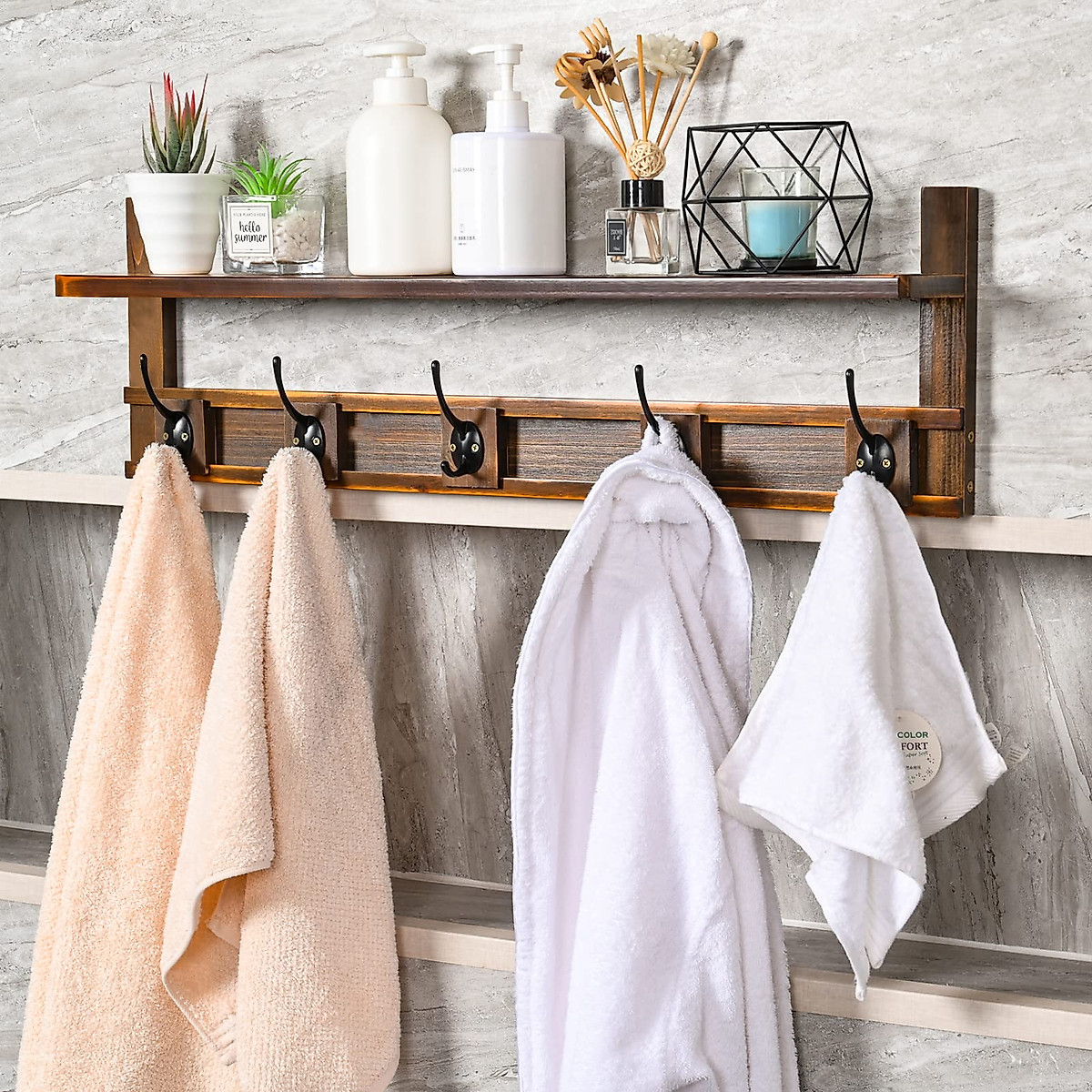 Popin Lover Coat Rack Wall Mount with Shelf, 28.9 Inches Coat Hooks Wall Mounted with 5 Hooks, Hat Wall Hooks for Hanging in Entryway, Living Room, Bathroom, Bedroom